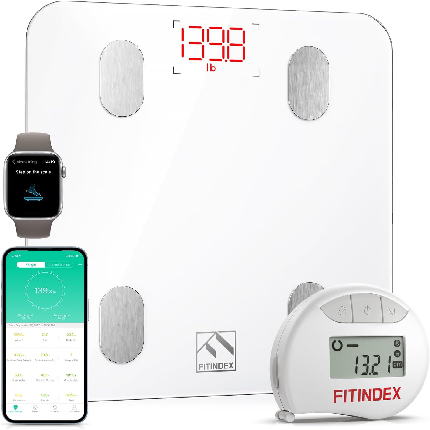 Amazon.com: FITINDEX Smart Scale and Tape Measure, Digital Bathroom ...