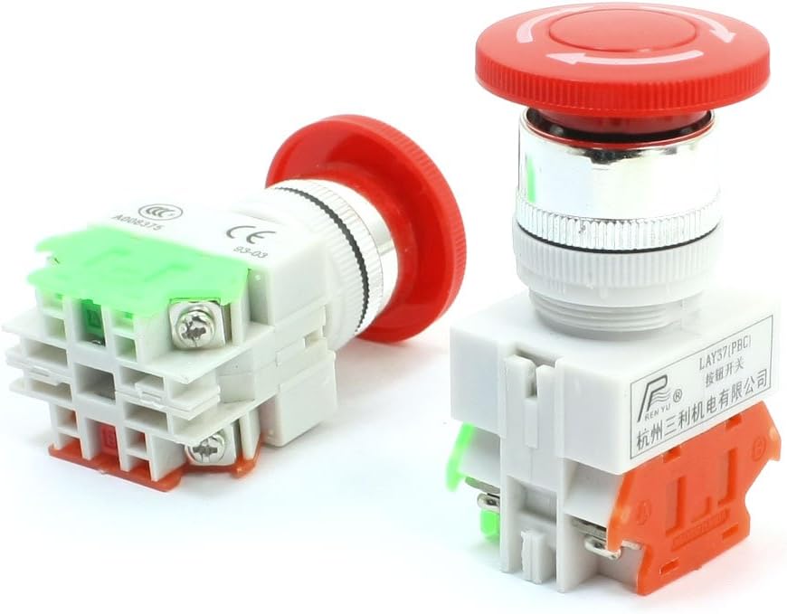 Ui 660V Ith 10A DPST Rotary Reset Red Mushroom Push Button Switch 2Pcs ...