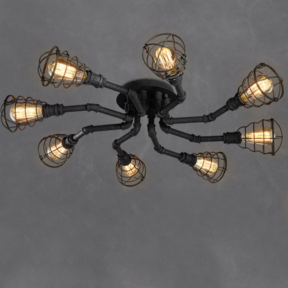 LITFAD Industrial Vintage Brushed Iron Cage Chandelier 22" Edison ...