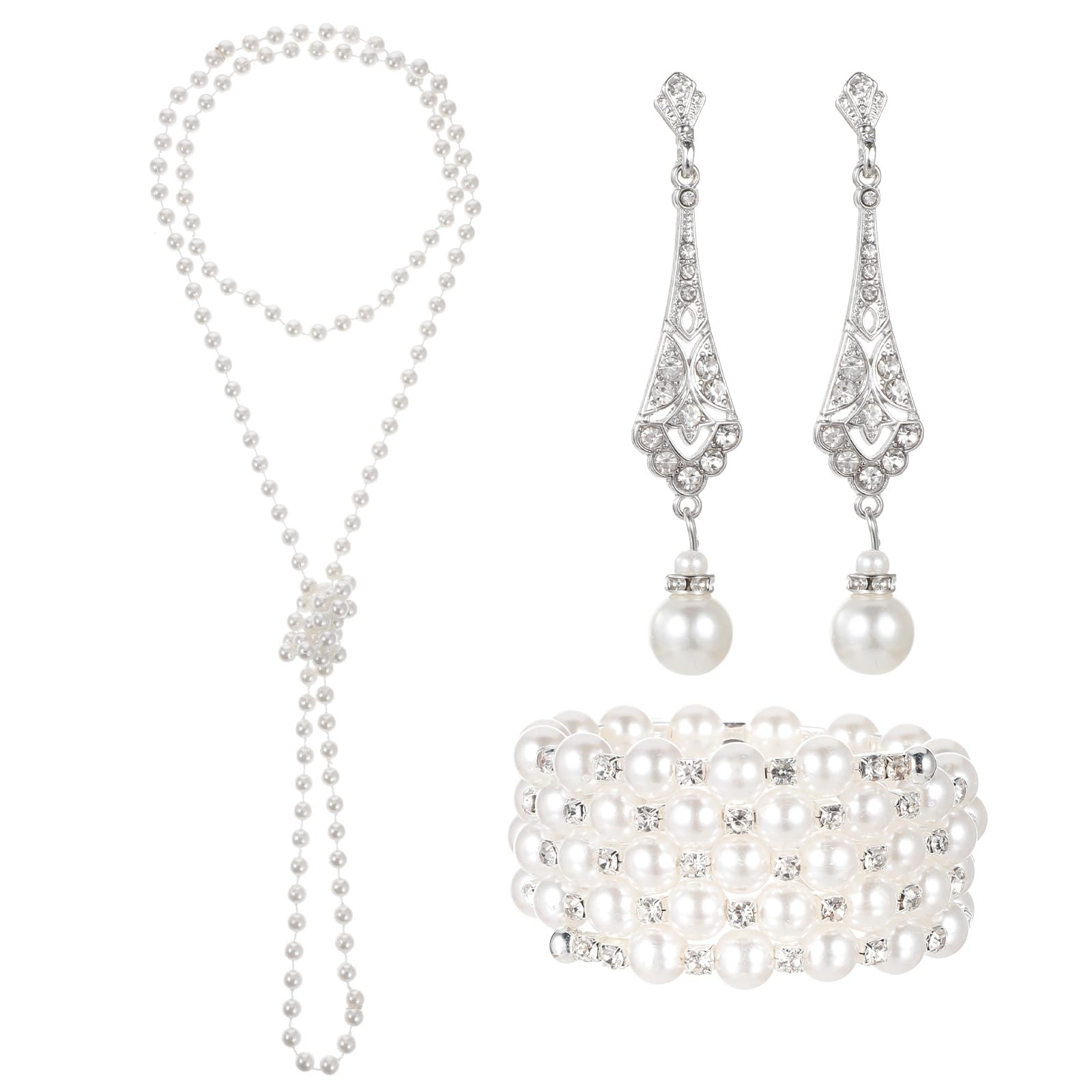 3 Pcs 1920s Pearl Jewelry Set Including Long Pearl Necklace Vintage ...