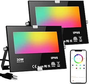 LED Flood Lights RGB Color Changing 300W Equivalent Outdoor, 30W ...