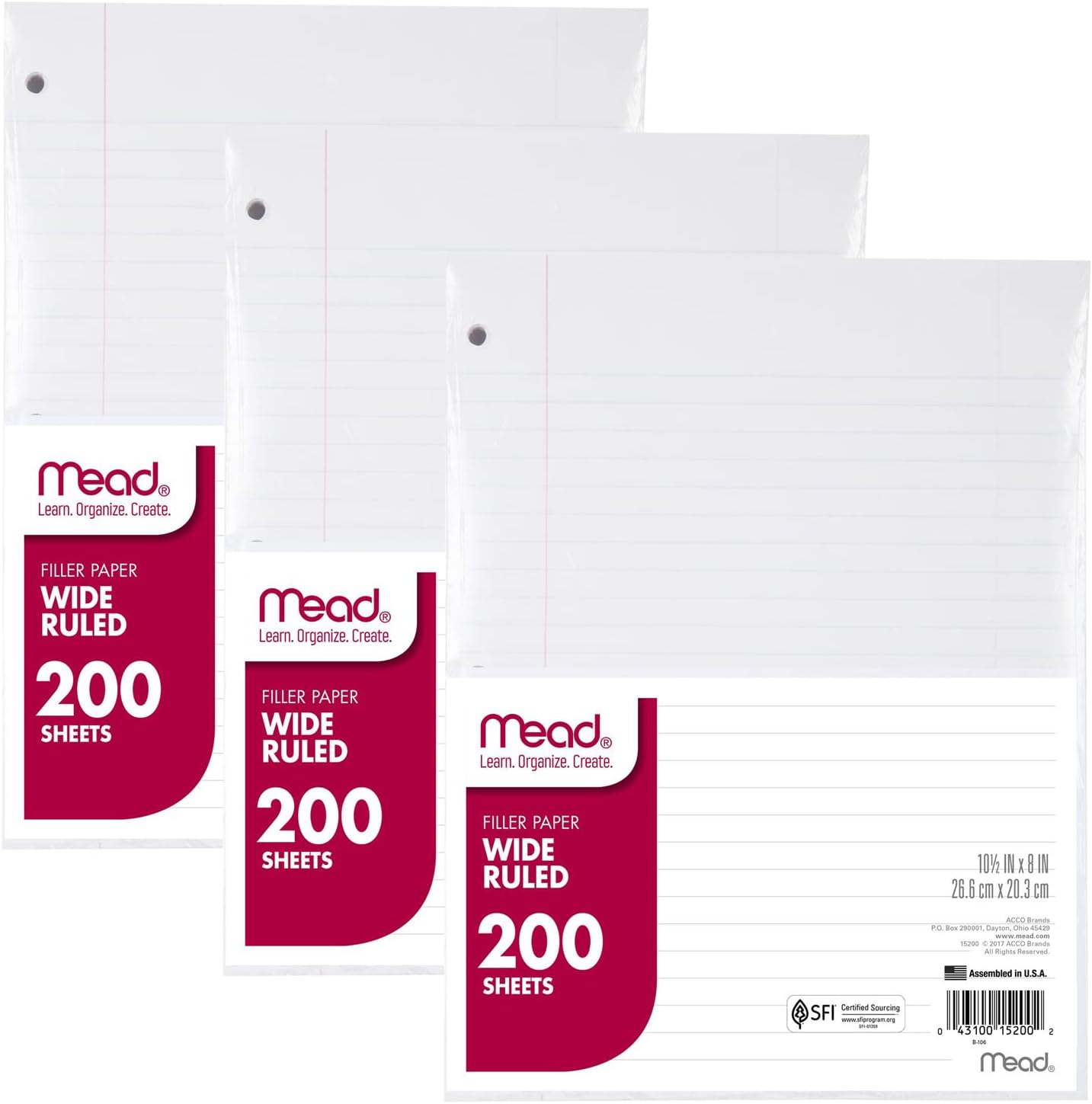 Amazon.com : Mead Loose Leaf Paper, 3 Pack, Notebook Paper, Wide Ruled ...