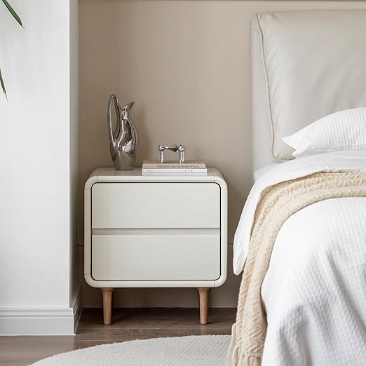 Amazon.com: Hymus White Wood Nightstand, Elegant Side Table with ...