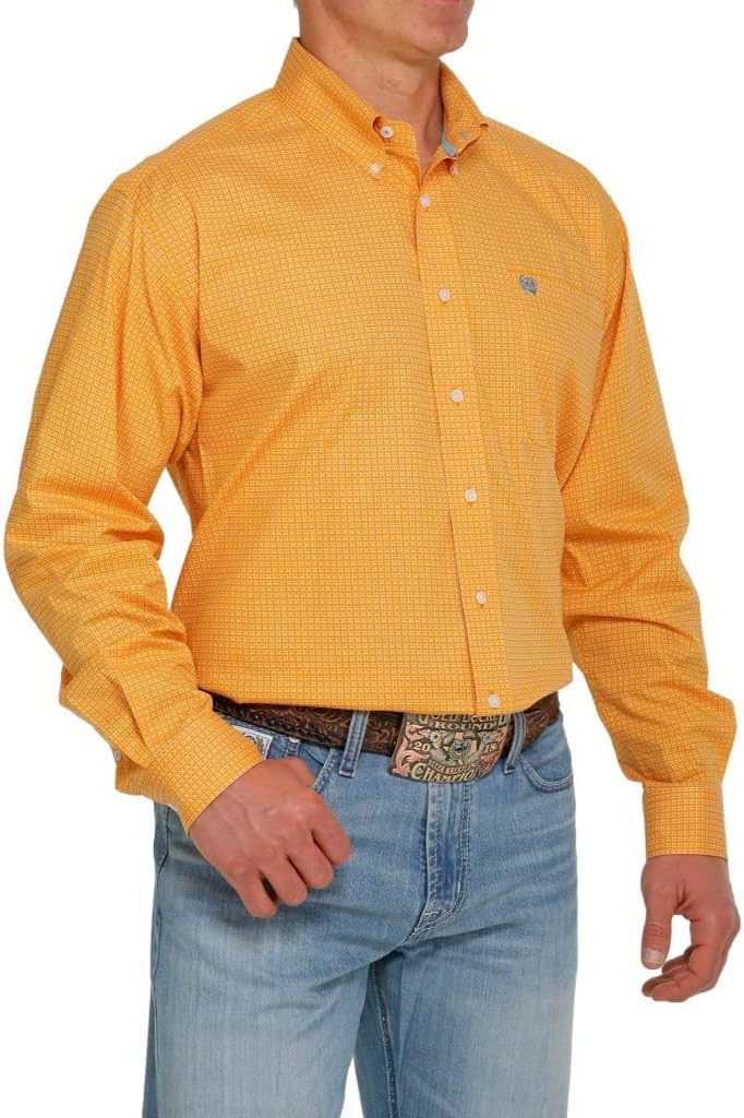 Cinch Apparel Mens Long Sleeve Orange Print Shirt Orange M