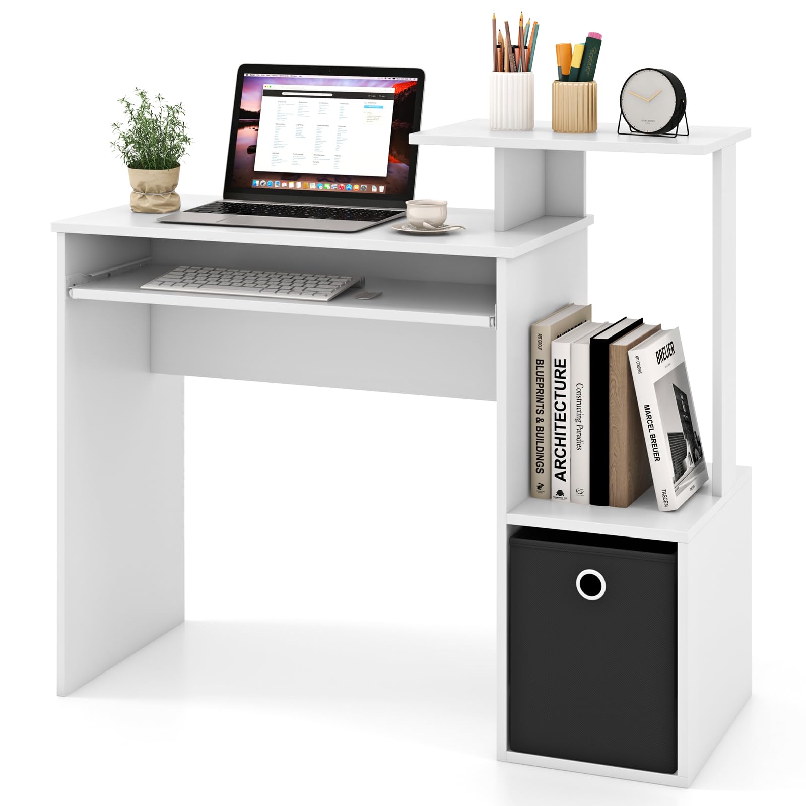 Giantex Computer Desk with Pull-Out Keyboard Tray, Compact Home Office ...