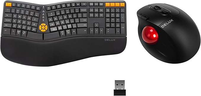 Amazon.com: DeLUX Wireless Ergonomic Keyboard and Trackball Mouse Combo ...