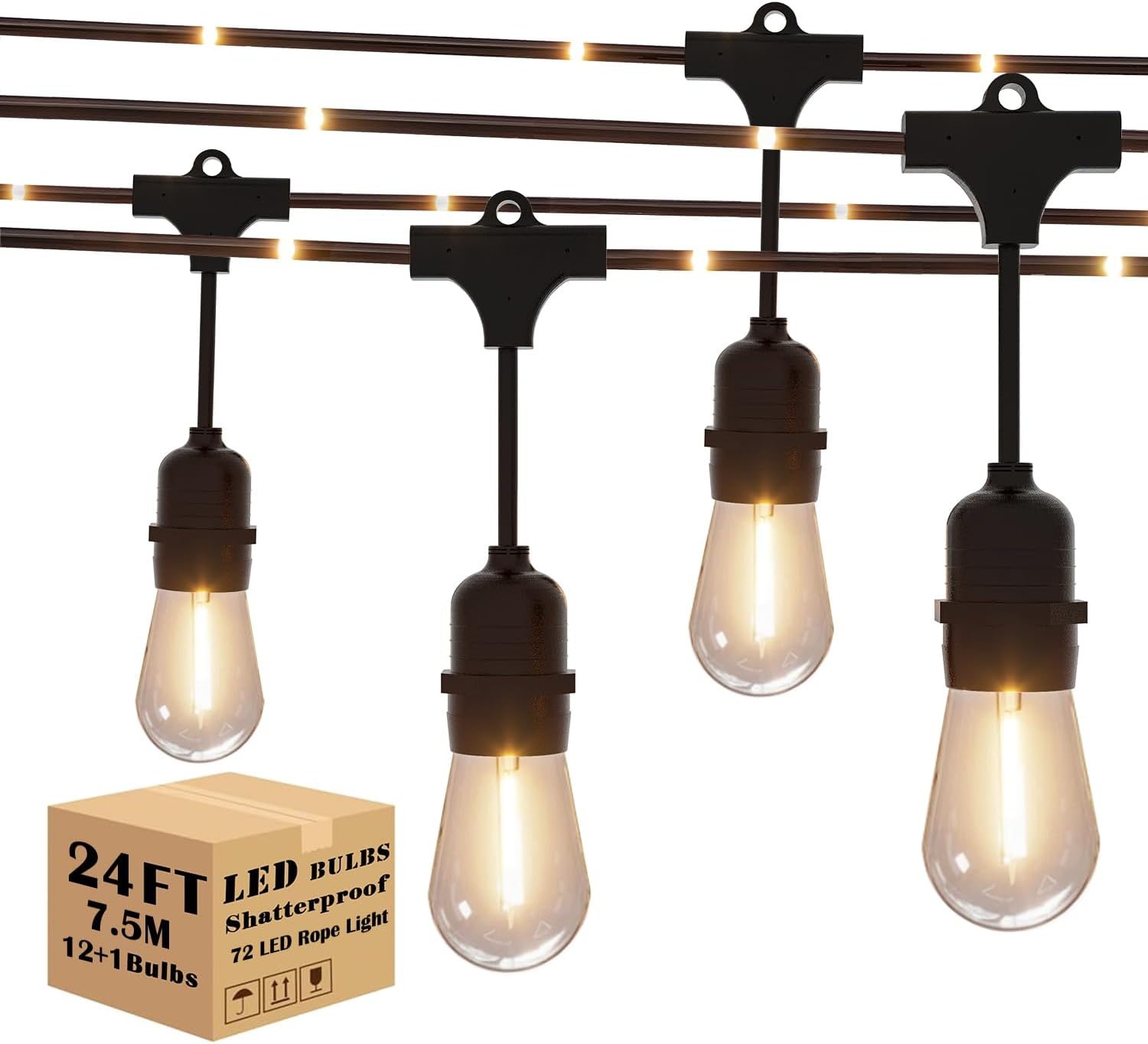 Amazon.com: Lights4fun, Inc 14ft Battery Operated 15 LED Hanging Bulb ...