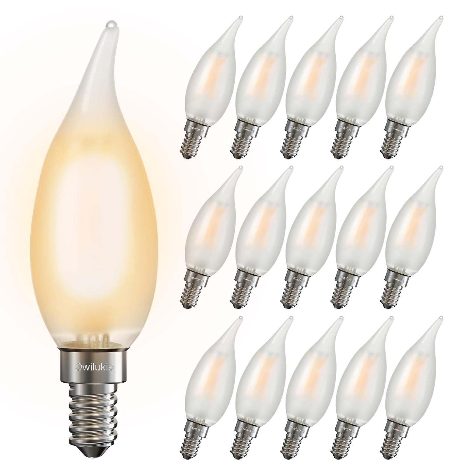 Owilukie Chandelier Frosted Light Bulbs 6W (60W Equivalent), Candelabra ...