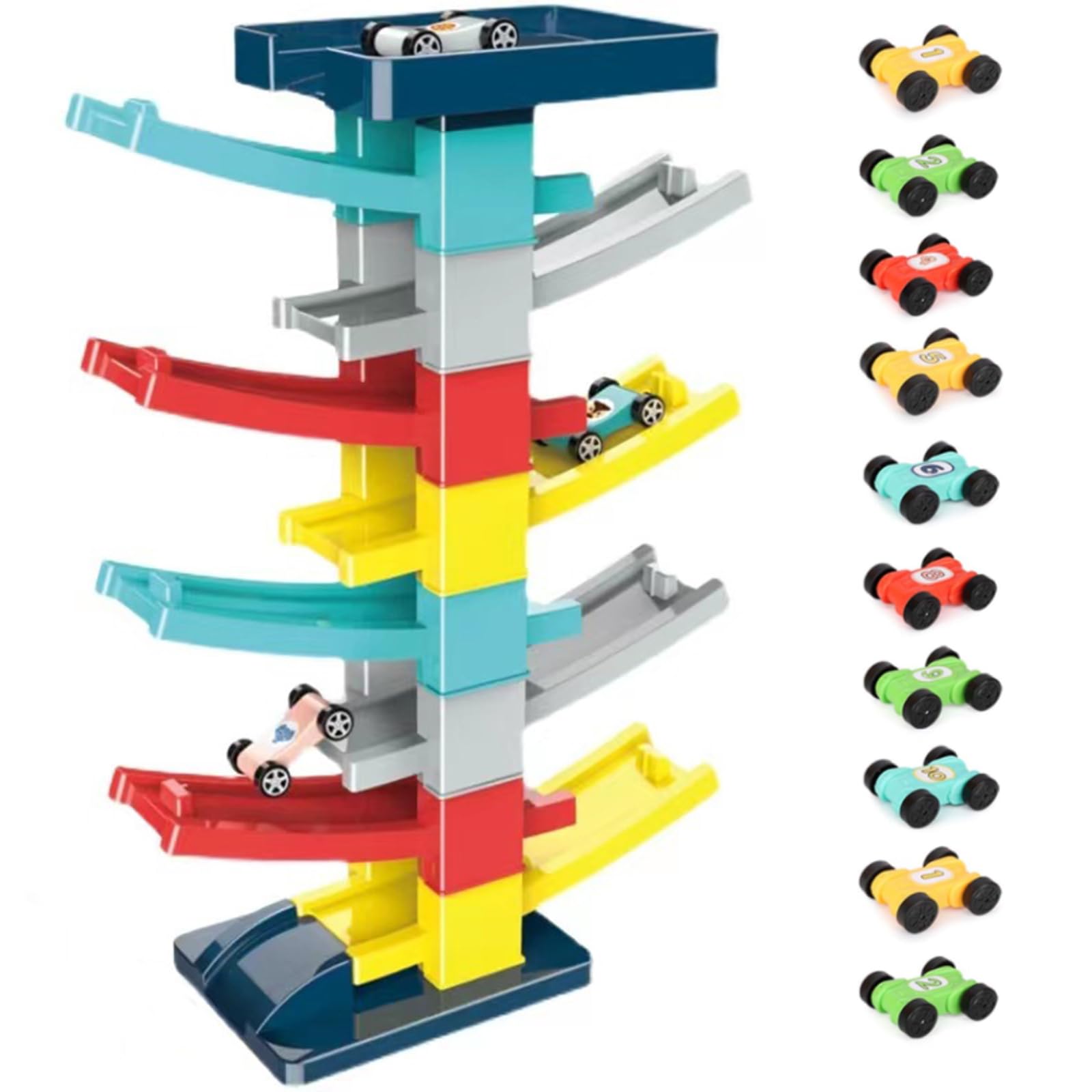 Car Ramp Toy - 9 Layers Educational Click Clack Racing Tracks, 8 Tracks ...