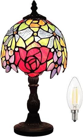 Tiayaoo Tiffany Style Table Lamp,Red Tiffany Lamp 8 * 8 * 14.9 Inches ...