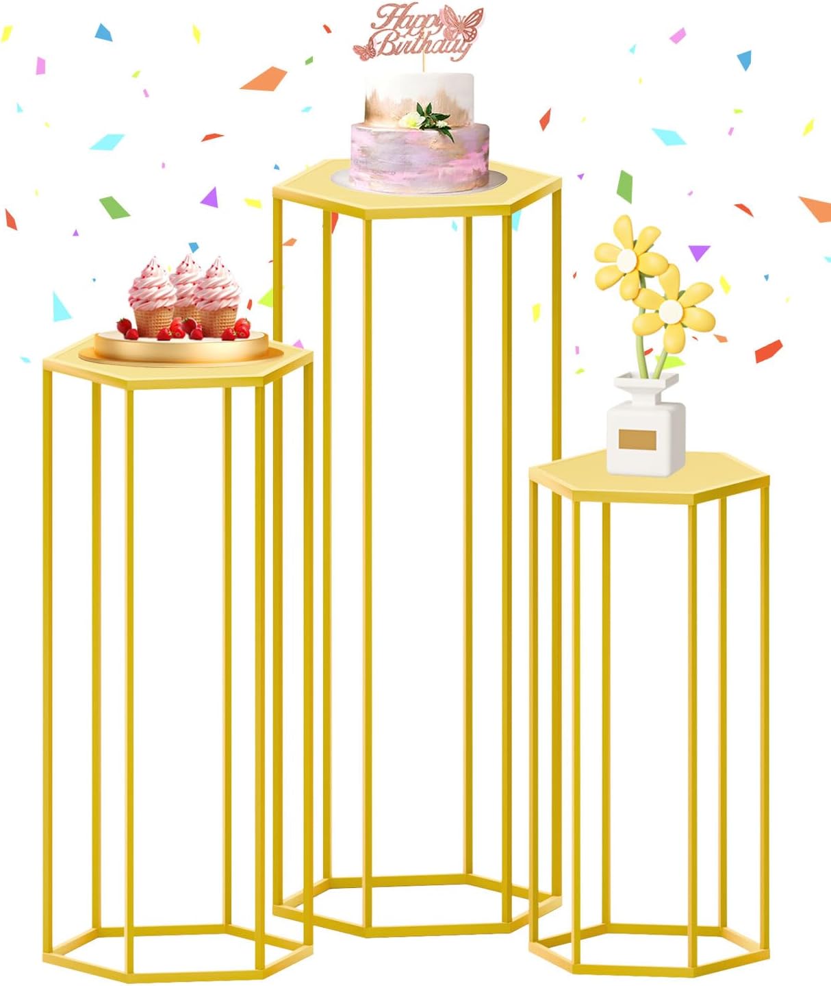 Amazon.com: Urban Deco Cylinder Stands for Party, Set of 3 Gold Metal ...