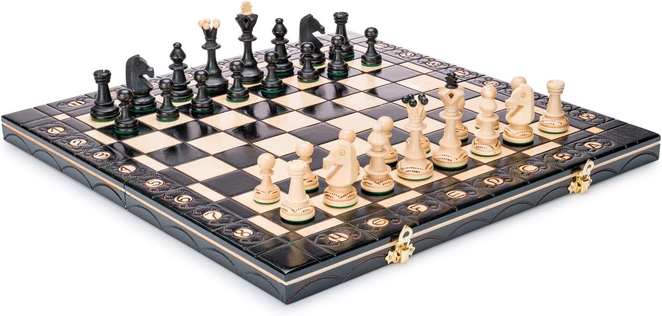 Handmade European Wooden Chess Set with 16 Inch Board and Hand Carved ...