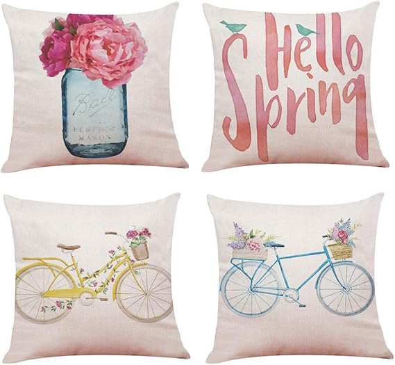 Amazon.com: Youngnet Pack of 4 Spring Throw Pillow Cover Watercolor ...