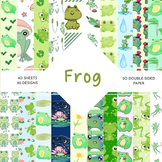 Frog Scrapbook Paper: | 8,5 x 8,5 size | 40 patterned double sided ...