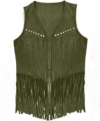 Women Vintage Western Fringe Vest Cowboy Cowgirl Clothes 70s Hippie Vest Tassel Country Concert ...