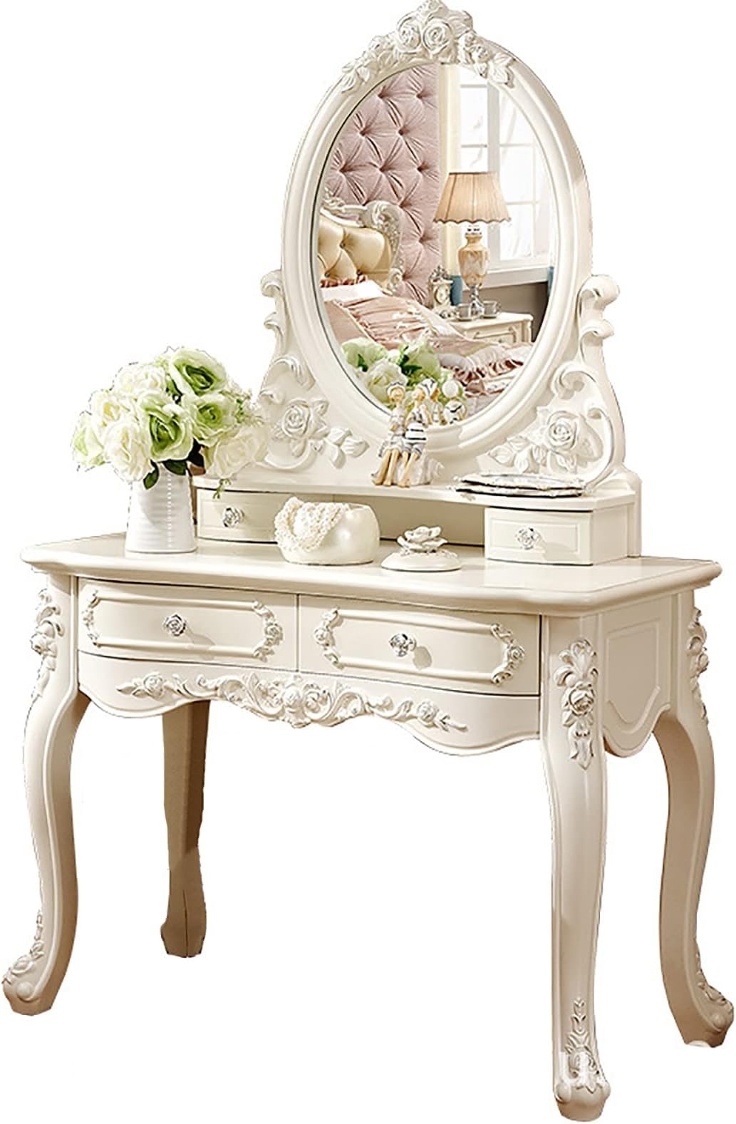 Amazon.com: Dressing Table Set with Mirror and Stool, Bedroom Dressing ...
