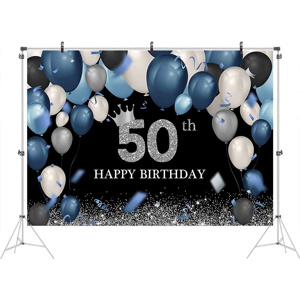 Ticuenicoa 7x5ft Happy 50th Birthday Backdrop Blue and Silver 50 ...