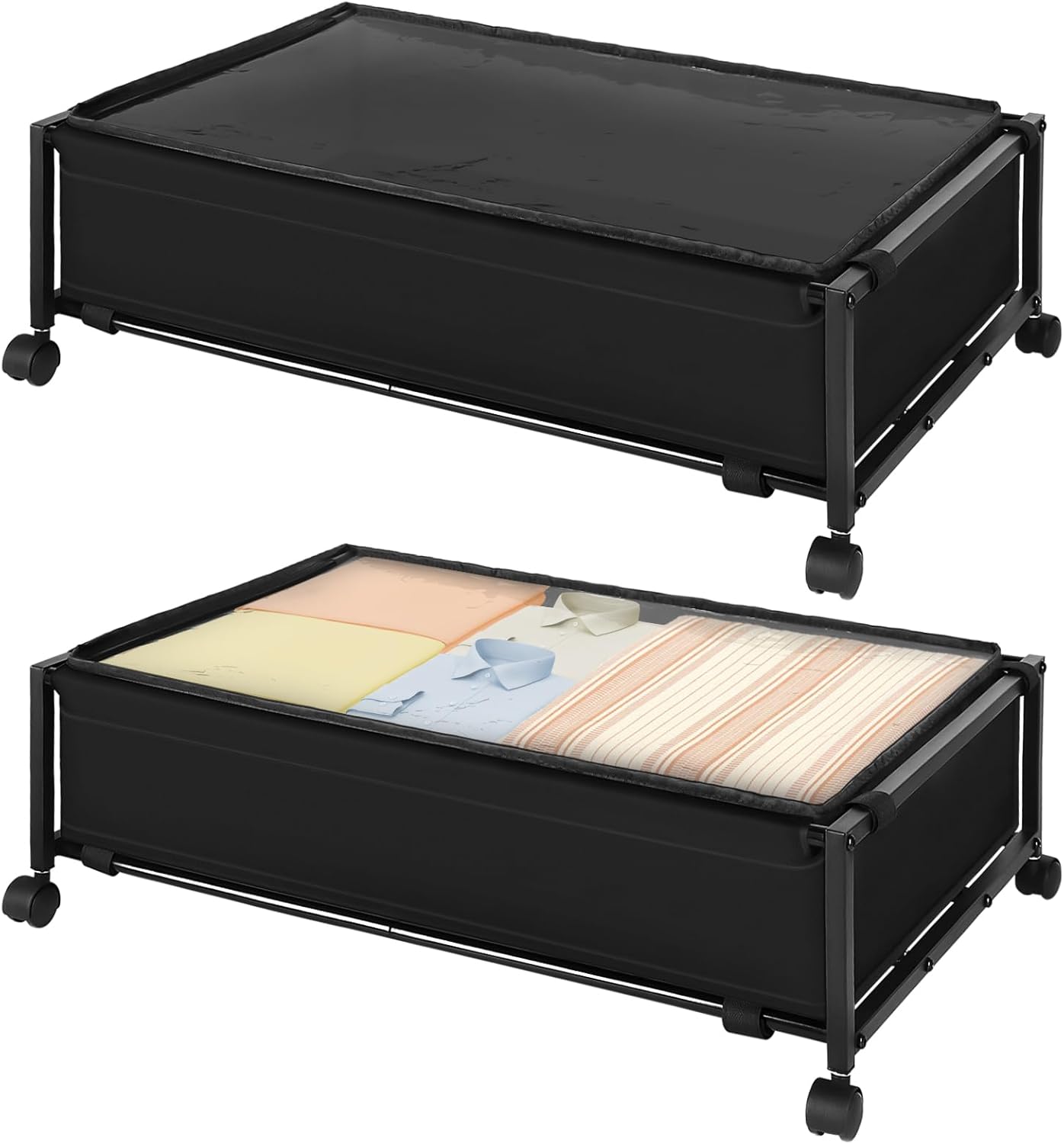 Amazon.com: YIK TUNG Under Bed Storage with Wheels, 2 Pack Rolling ...