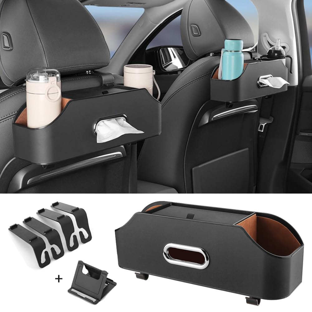 Amazon.com: Car Back Seat Organizer with 2 Drink Cup Holder,Leather Car ...