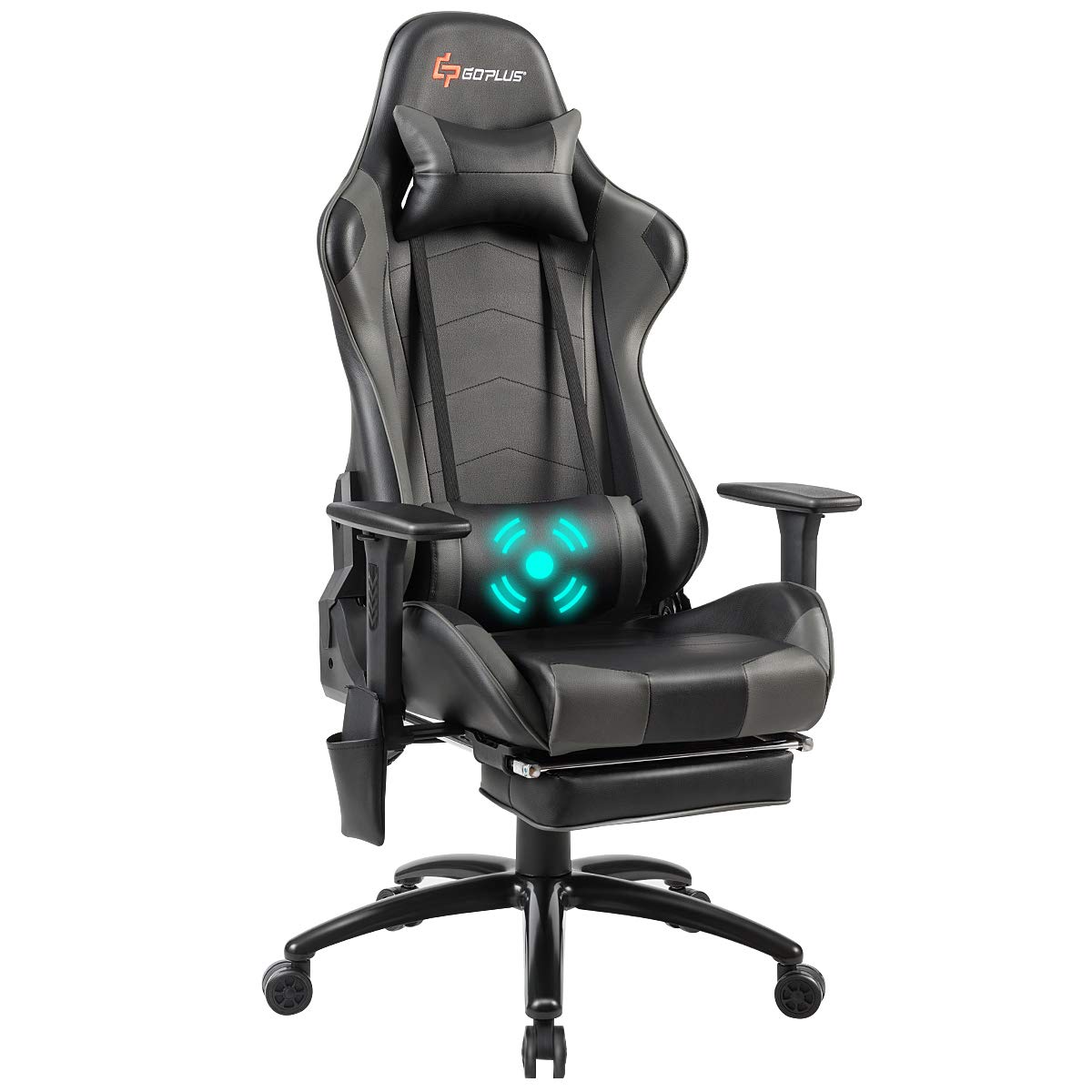 Goplus Massage Gaming Chair, Reclining Backrest, Handrails and Seat ...