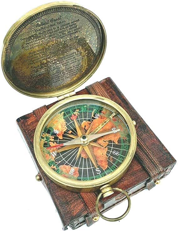 Compass Navigation Brass Compass with Leather Case Pocket Watch Style ...