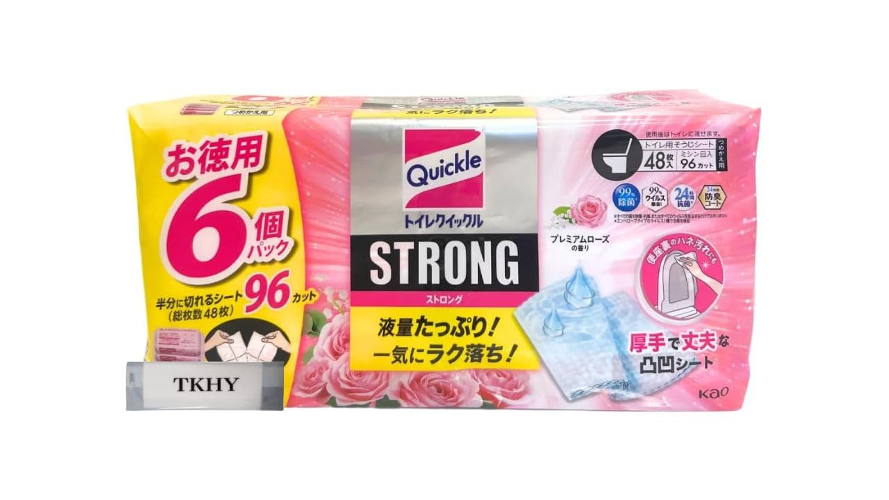 Amazon | 【大容量】トイレクイックル ストロング トイレシート プレミアムローズの香り 詰め替え8枚×6個おまけ付き 企画品 | TKHY | 使い捨てクロス