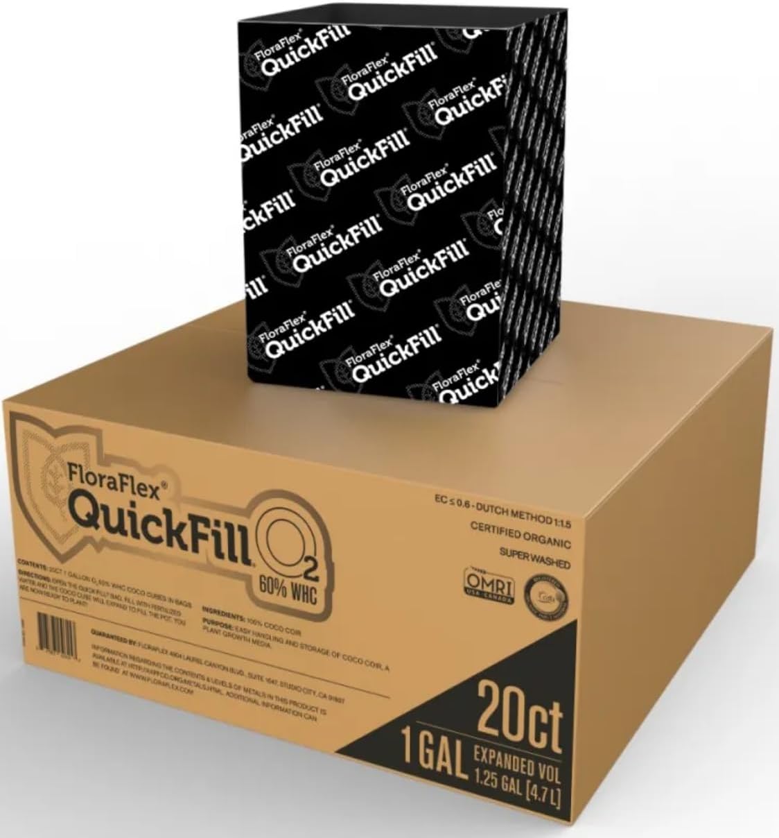 FloraFlex 1 GAL QUICKFILL O2 Coco Coir Brick for Plants - 60% WHC - 20 ...