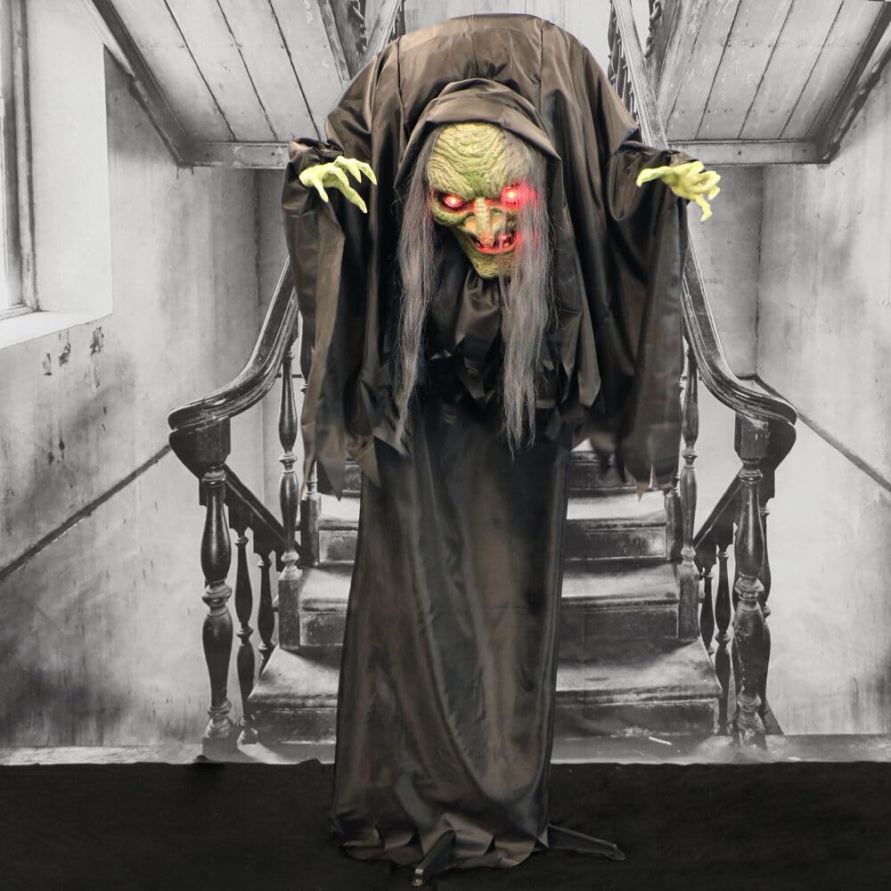 Haunted Hill Farm Gray Animatronic Talking Hunchback Witch with ...