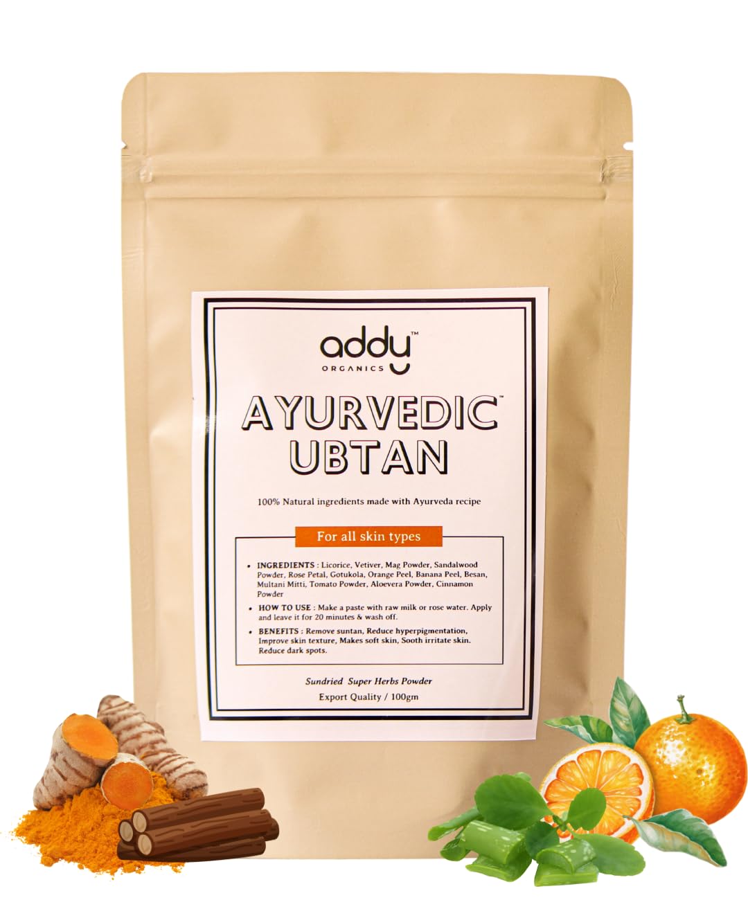 Addy Organics Ayurvedic Rose Petal & Sandalwood Skin Brightning Ubtan ...