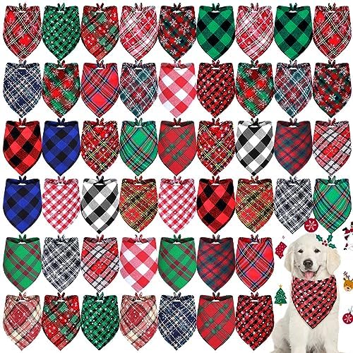 Amazon.com : Sadnyy 50 Pack Christmas Dog Bandanas for Dogs Snowflakes Buffalo Plaid Dog Bandana ...