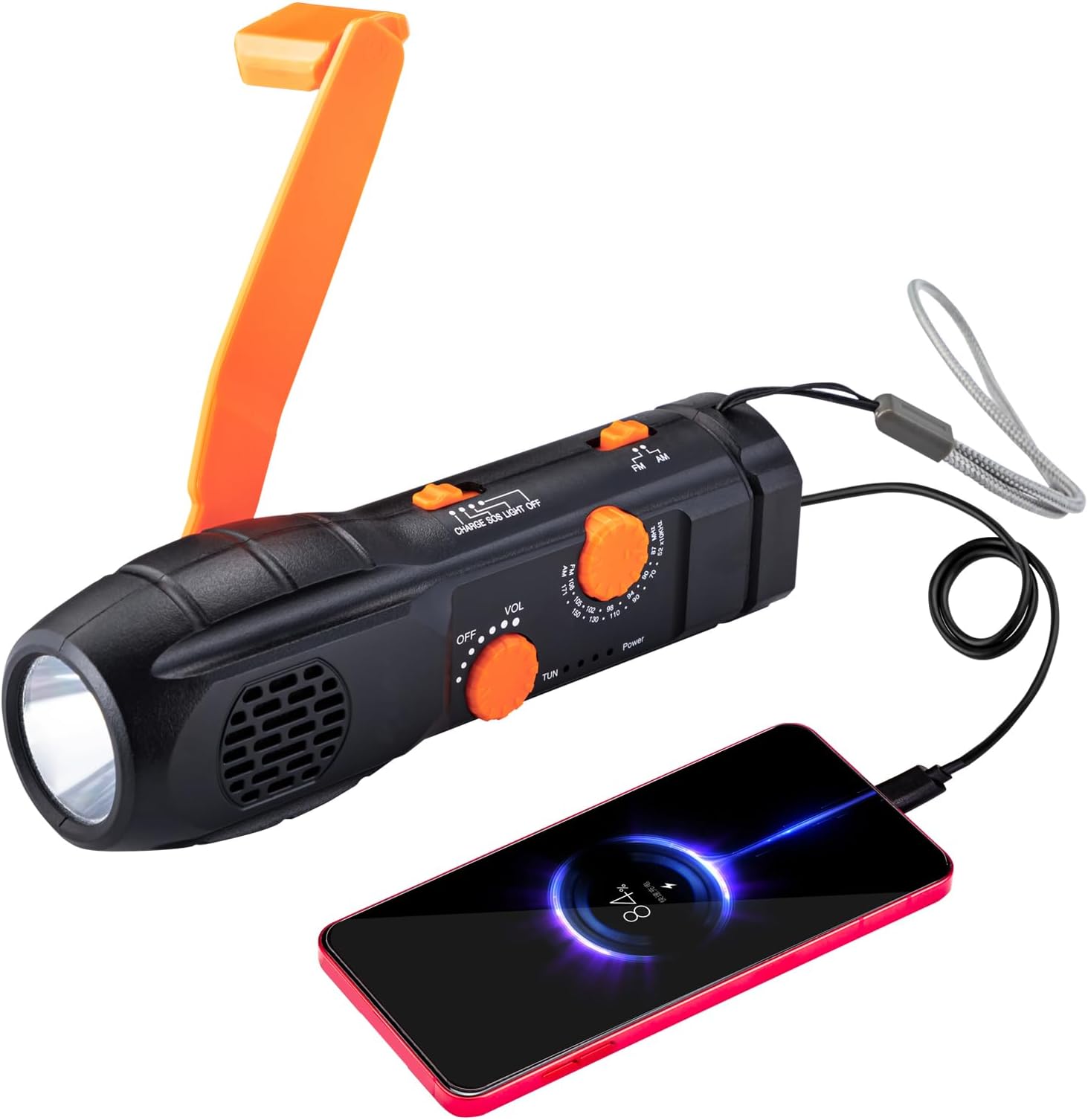 Amazon.com: Hand Crank Flashlight with Emergency Radio Phone Charger ...