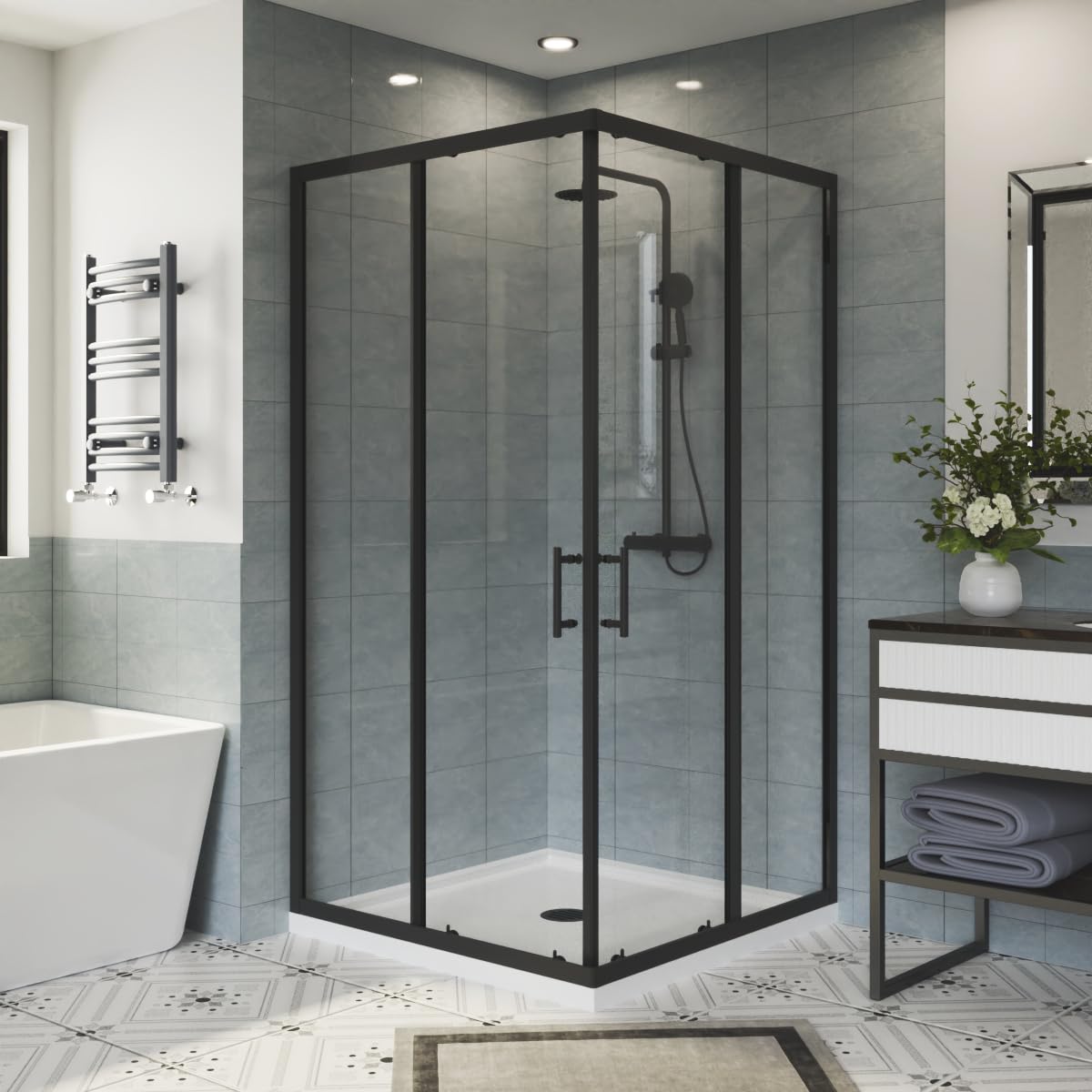 Aquariss Square Shower Enclosure Sliding Doors Corner Entry Bathroom ...