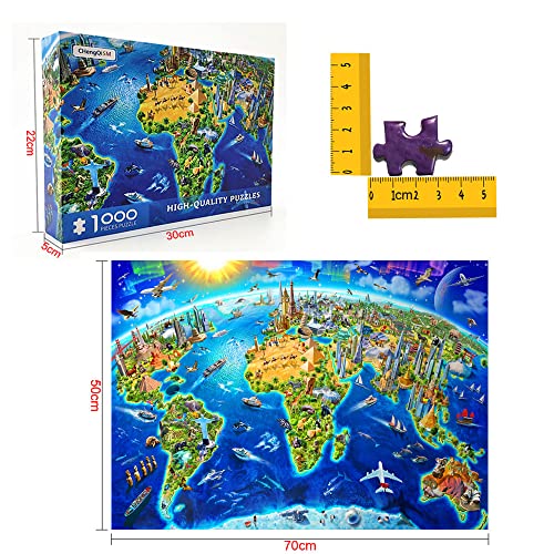 1000 Piece World Landmarks Map Puzzle Paper Jigsaw Puzzle for Adults ...
