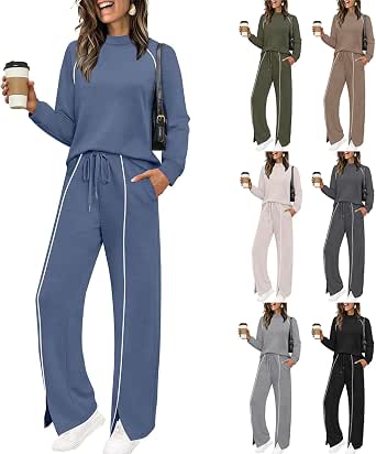 Amazon.com: Tracksuits for Women Set 2 Piece Outfits Crewneck Long ...