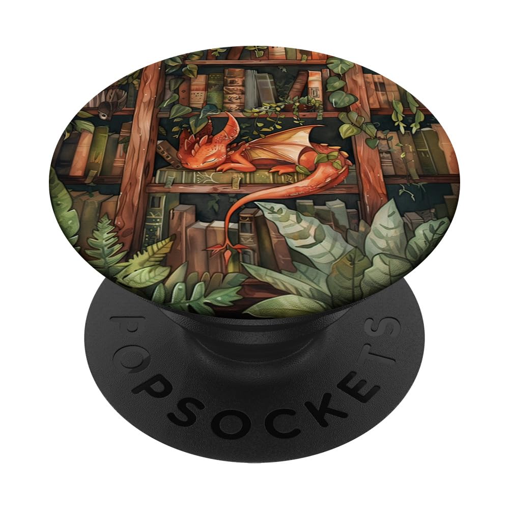 Amazon.com: Cute Dragon Books Cottagecore Flower Bookworm Book Lover PopSockets Adhesive PopGrip ...