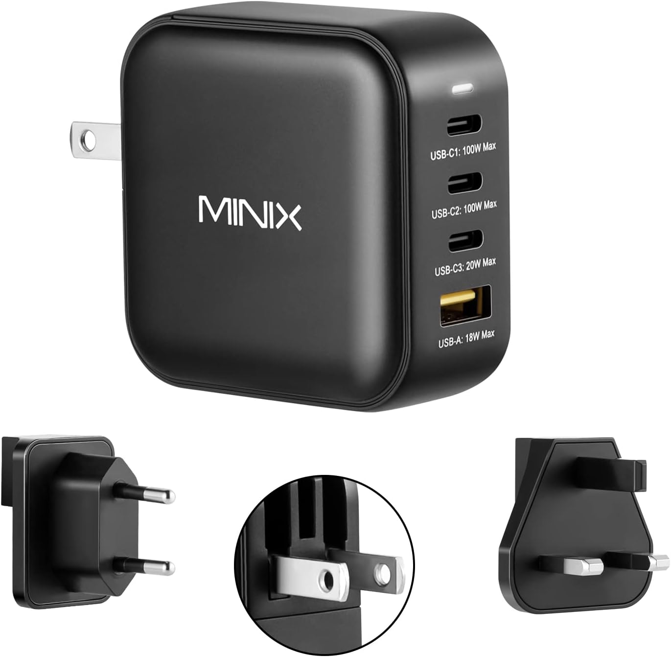Amazon.com: MINIX NEO P3 100W Turbo 4-Ports GaN Wall Charger, 3 x USB-C ...