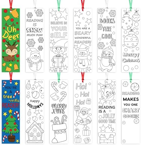 Amazon.com: 100PCS Christmas Color Your Own Bookmarks, 10 Styles Xmas ...