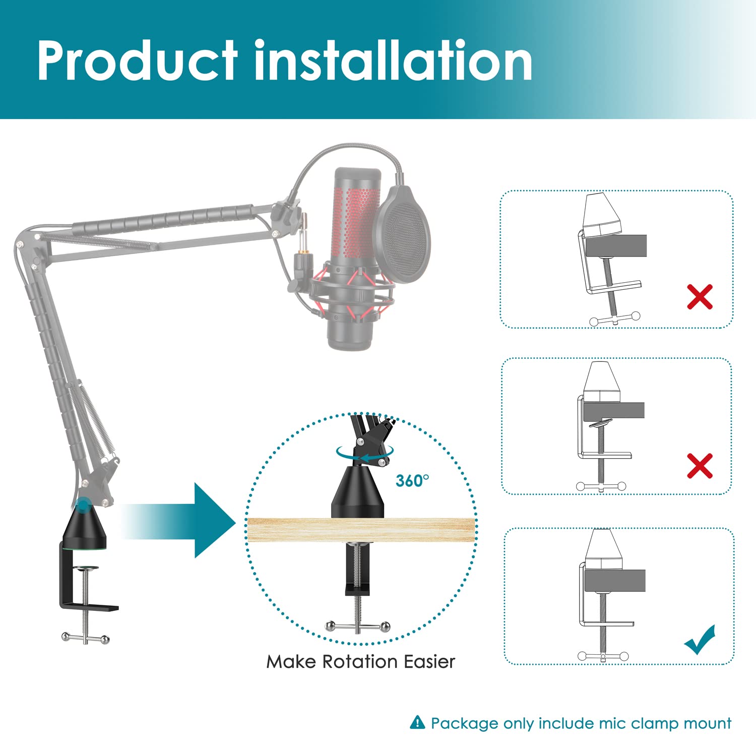 Snapklik.com : YOUSHARES Table Mount Clamp For Mic Boom Arm - C Clamp ...