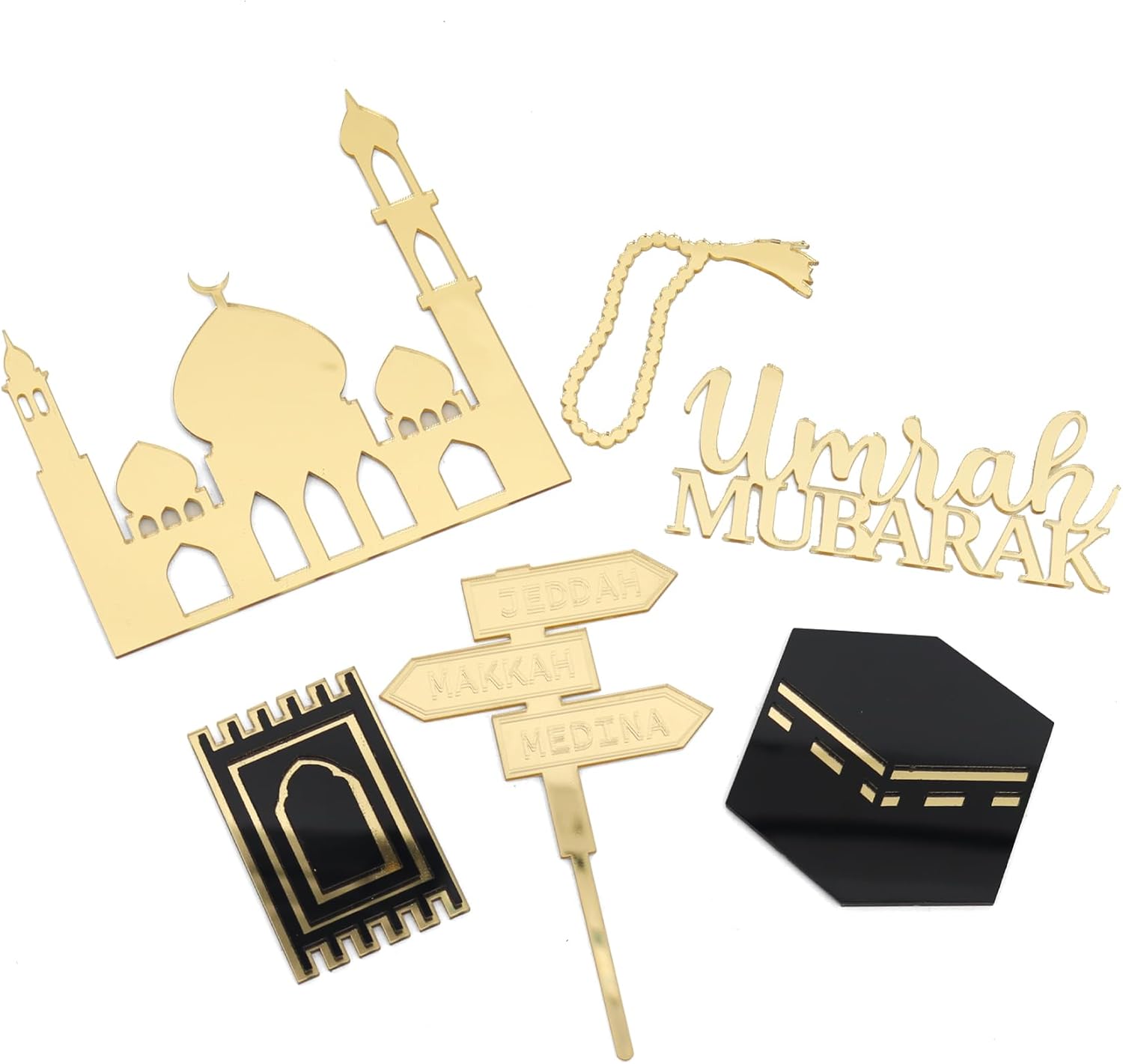 Cranight Golden Acrylic Hajj Mubarak Cake Topper pack of 6,Islamic ...
