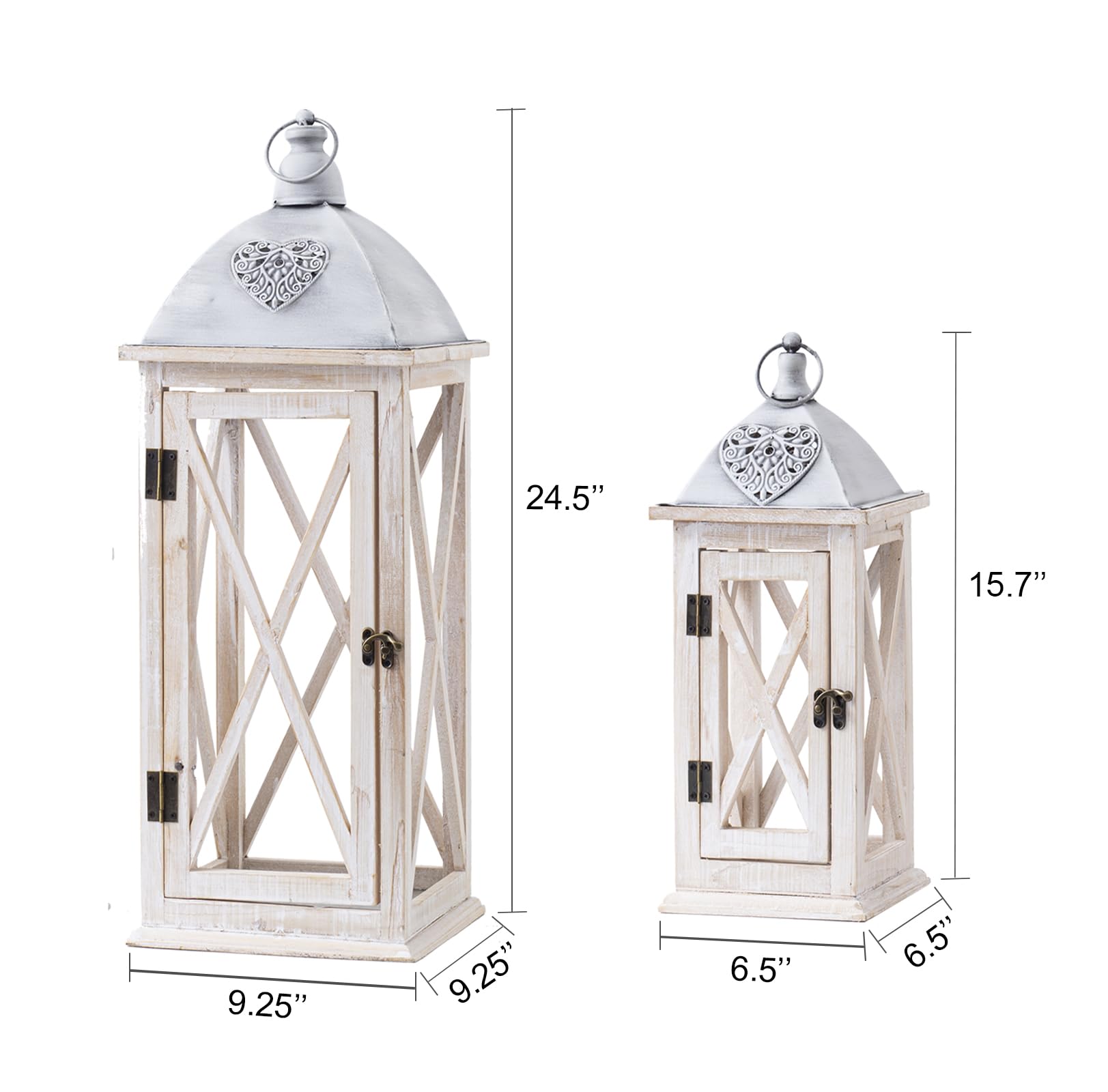 Venalys Large Rustic Lantern Decorative Set of 2, Farmhouse Wooden ...