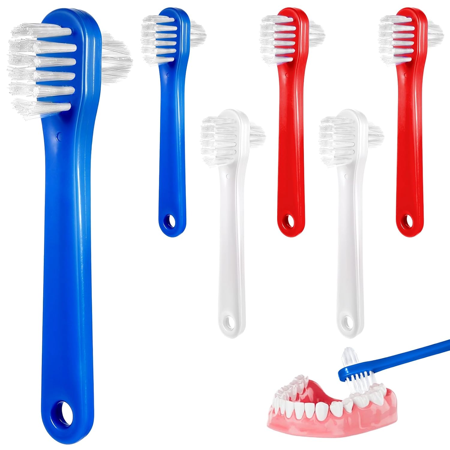 6 Pack Dual Headed Firm Hard Bristle Toothbrush, Portable Denture Brush ...
