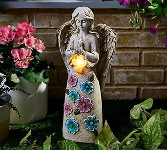 Amazon.com: SAFE HAVENZ Solar Powered Angel Statue for Garden - Hand ...