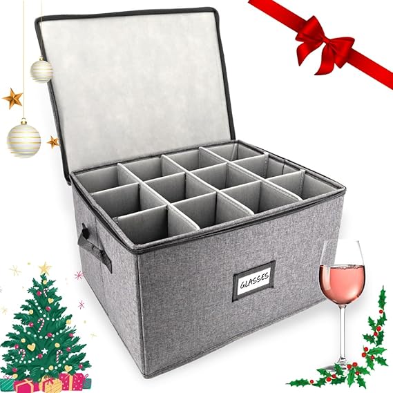 Amazon.com: HOMELUX THEORY Wine Glass Storage Box with Dividers, Hard ...