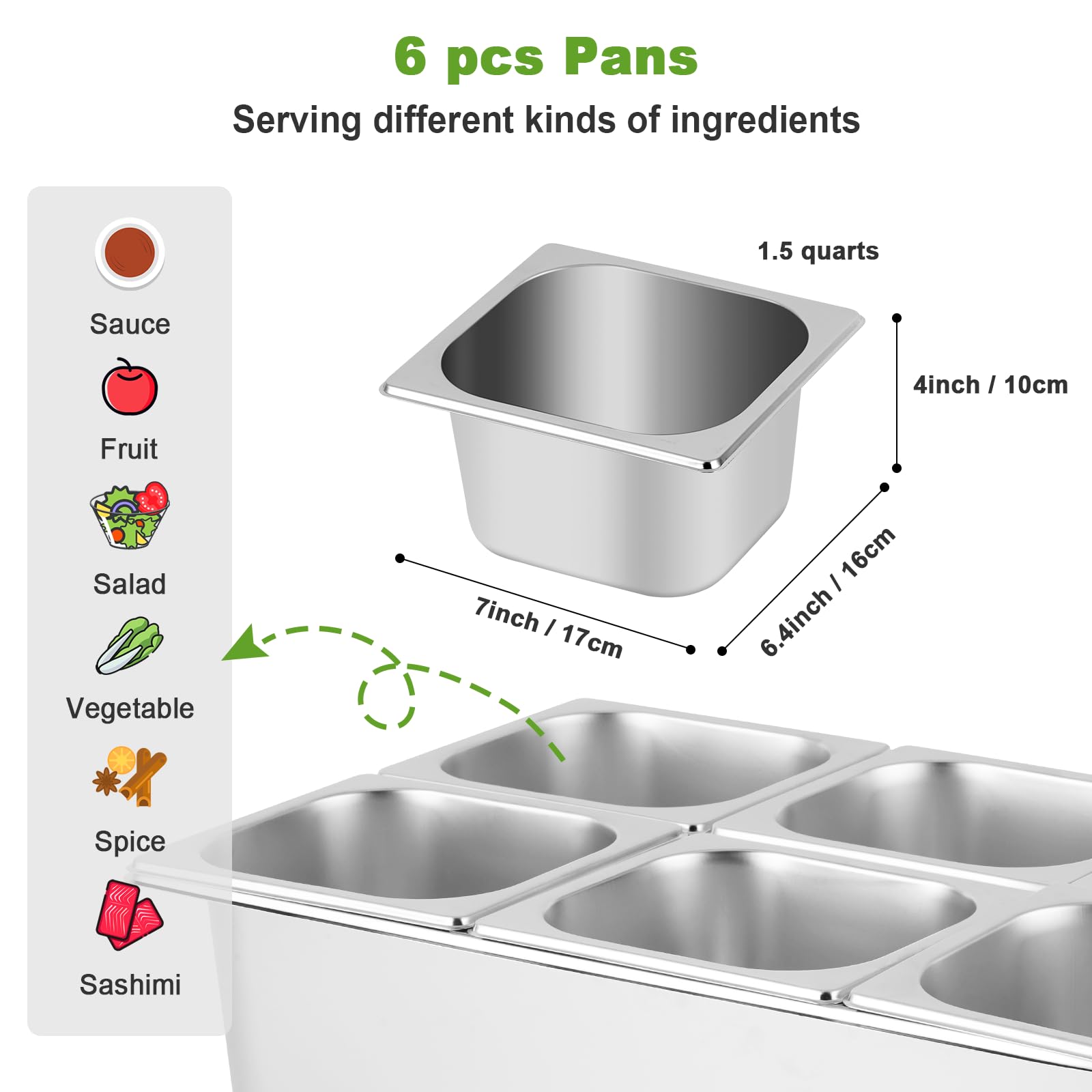 Snapklik.com : Cold Ice Food Serving Display Tray 6 Pan 2 Ice Packs 6 ...
