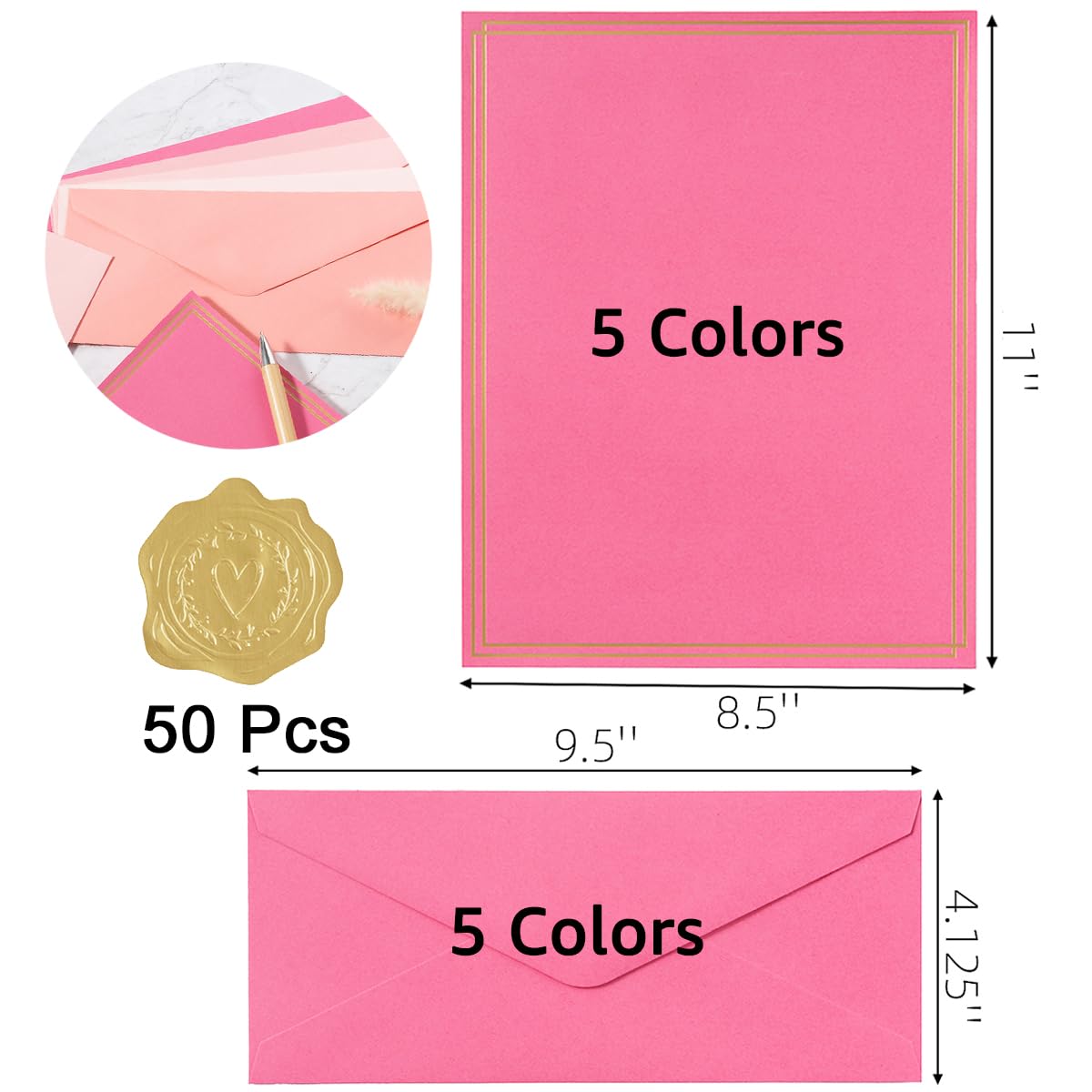 Snapklik.com : 50 Pack Colored Stationery Set, 5 Colors #10 Business ...