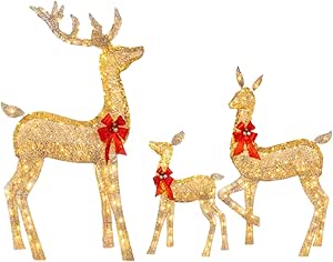 Amazon.com: 3 PCS Christmas Lighted Reindeer Garden Outdoor Decorations Large LED Lights Decor ...