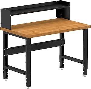 Borroughs 48" W x 30" D Heavy-Duty Industrial Workbench, Hardwood Top ...