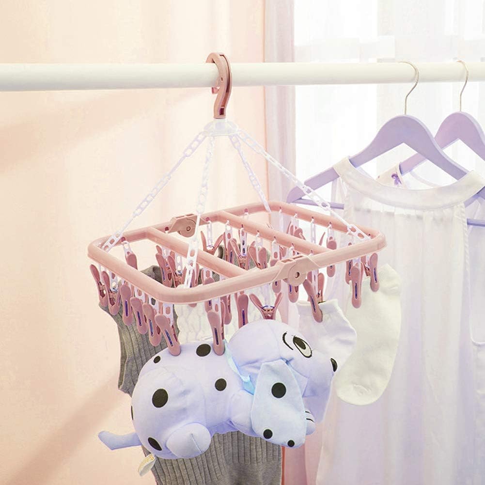 Clips Drying Rack, 32 Peg Foldable Sock Dryer Plastic Hanging Laundry ...