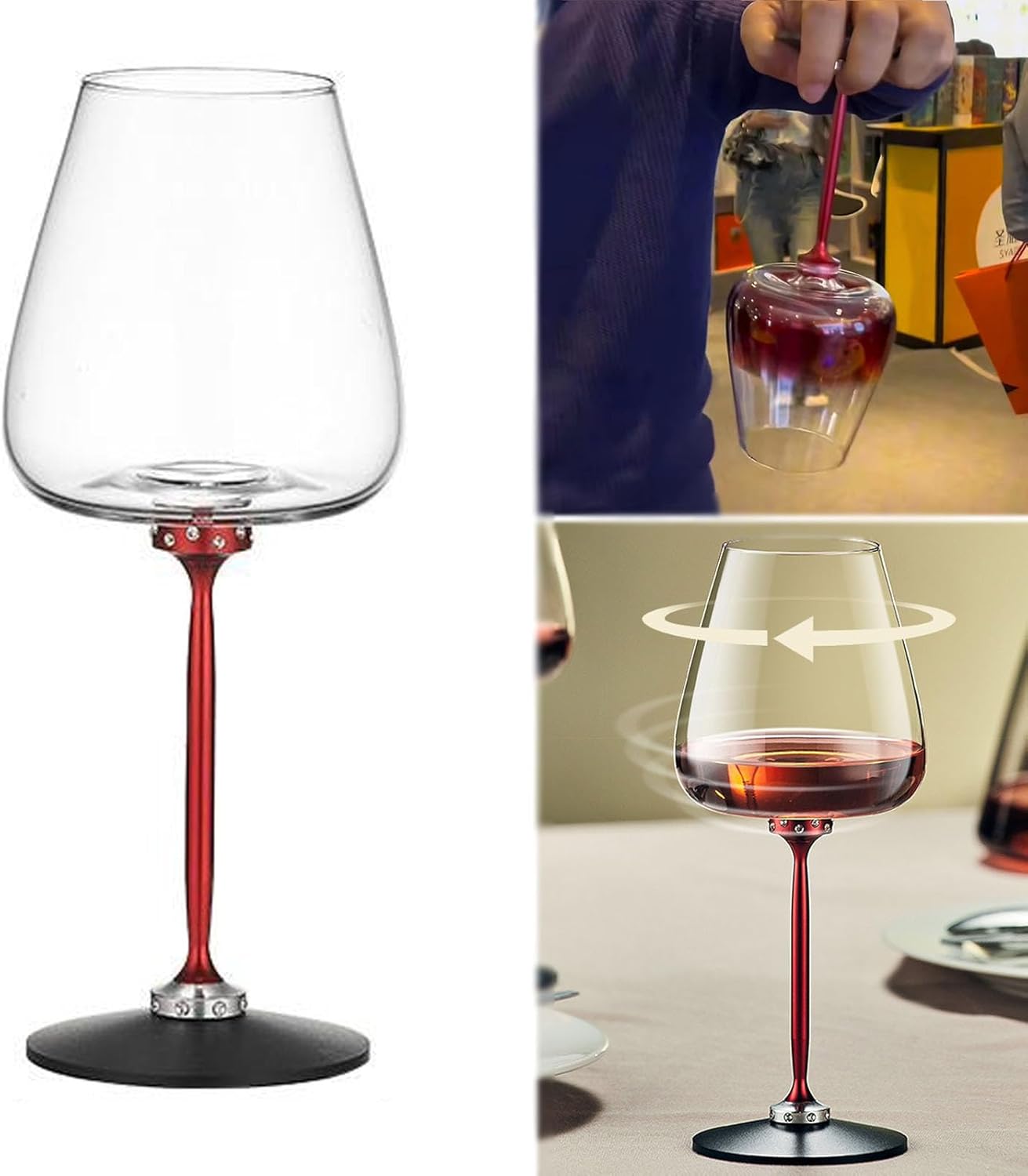 Amazon.com | GUSGL Rotating Crystal Glass Red Wine or White Wine Glass ...