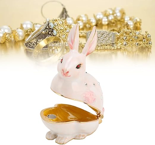 Cyrank Bunny Trinket Box, White Rabbit Enameled Cute Animals Design ...